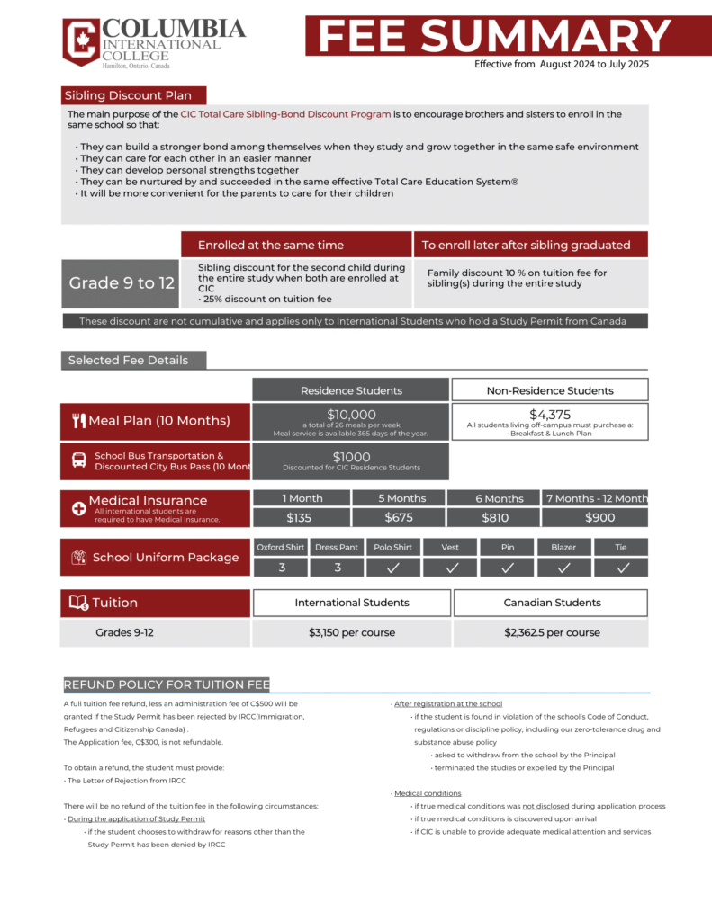 Fees – Columbia International College